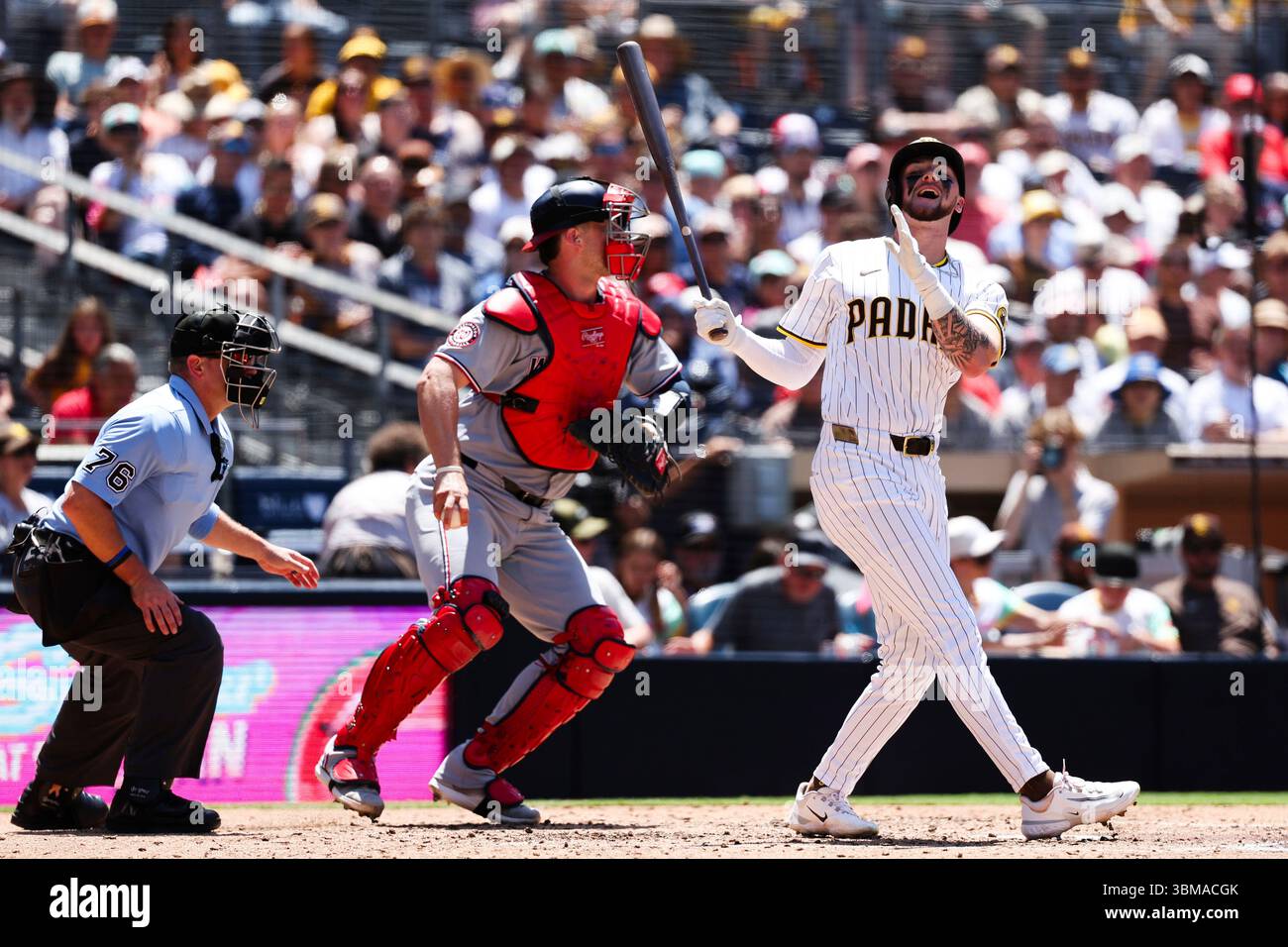 San Diego Padres' Jackson Merrill reacts after striking out against the ...