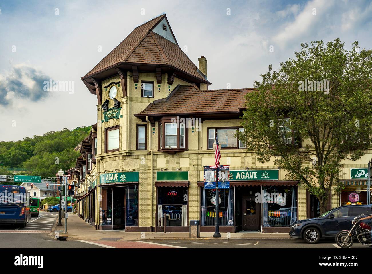 Suffern, NY - US - Jun 21, 2025 The historic Comesky Block in Suffern ...