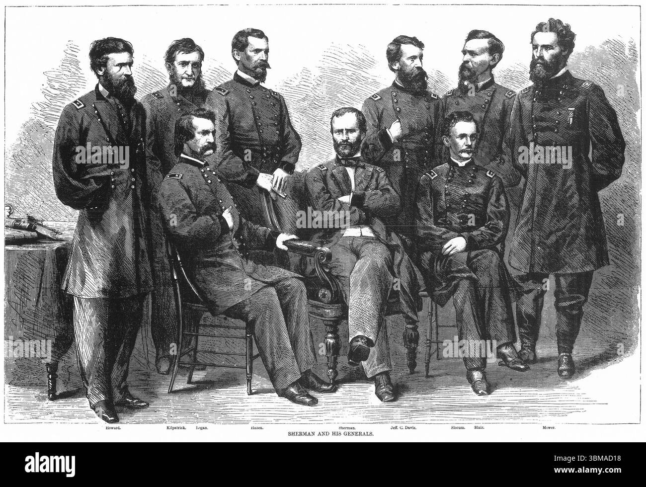 Engraving of the American civil war: group shot of Sherman and his ...