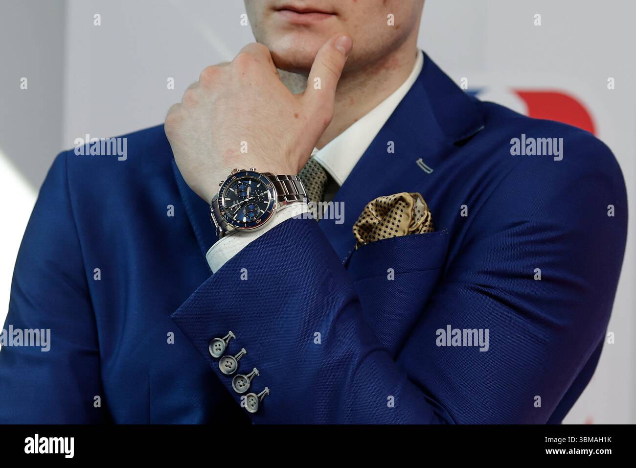 Liam McNeeley arrives for the first round of the NBA basketball draft ...