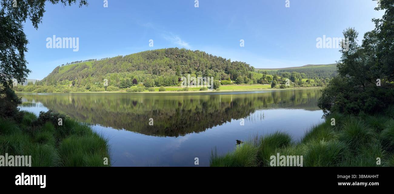 Glendalough Lower Lake. Panoramic view of the lake and surrounding ...