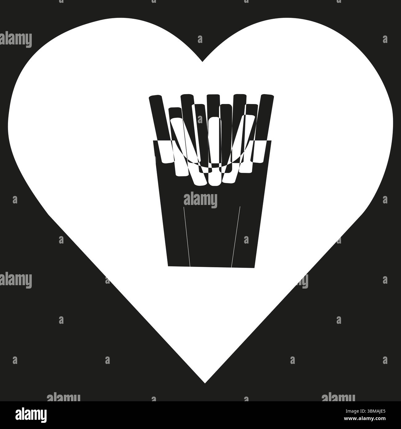 Heart fries icon. Food love symbol. Vector snack design. Black ...