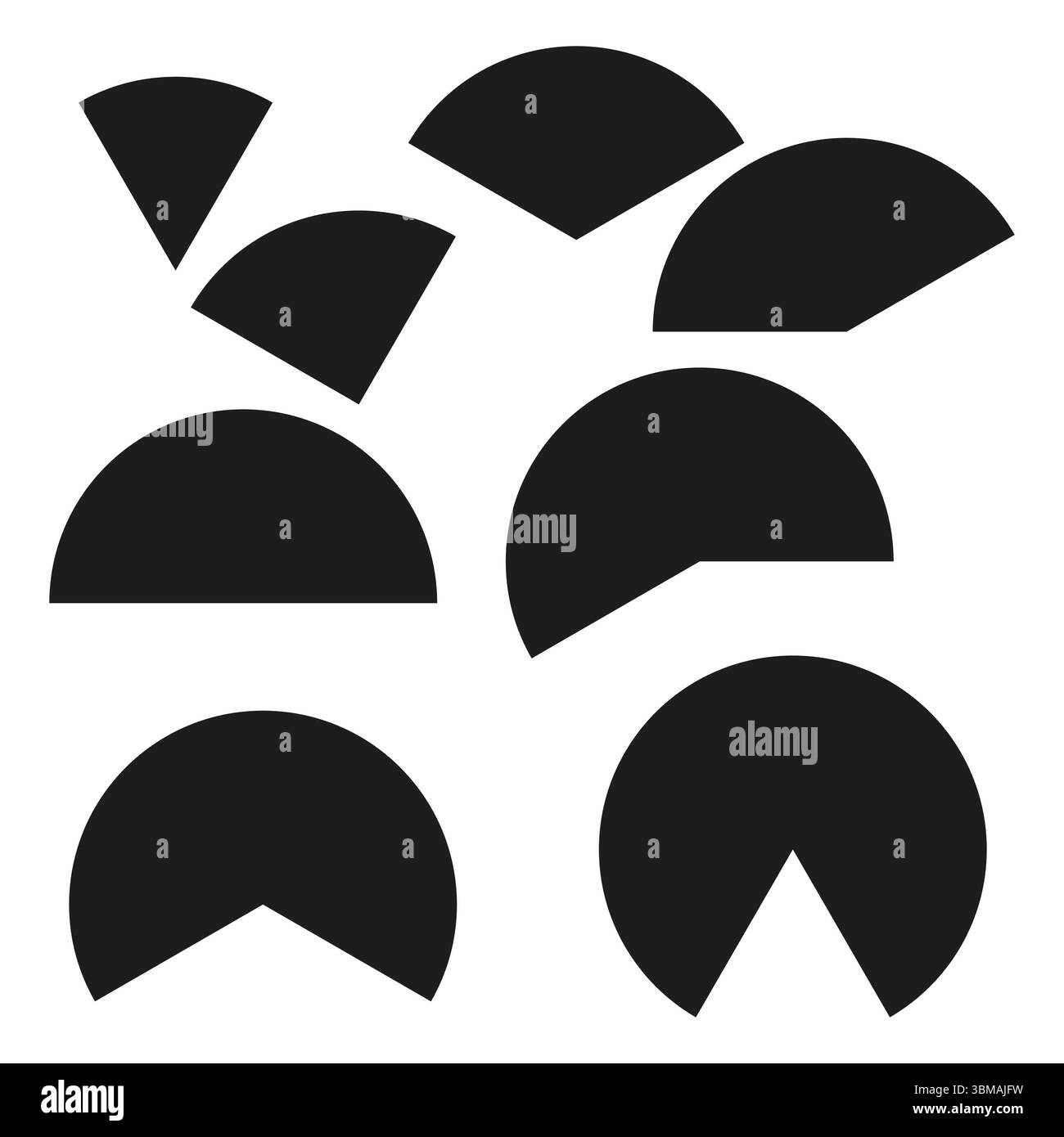 Abstract Pacman shapes. Geometric game elements. Monochrome pie ...