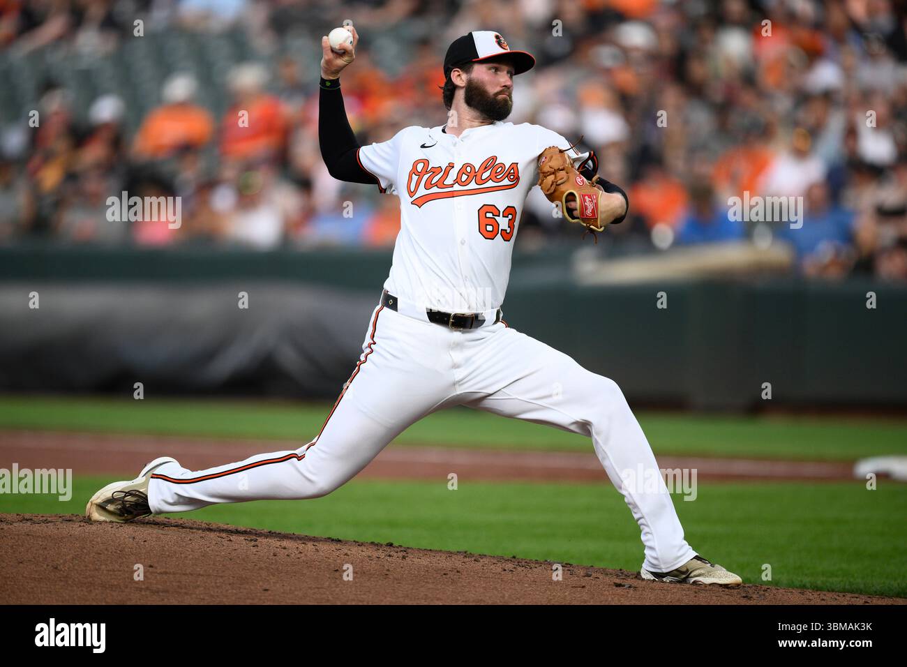 Baltimore Orioles starting pitcher Brandon Young throws during the ...