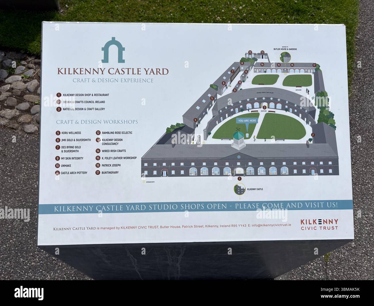 Kilkenny Castle Yard Craft and Design Experience map sign, showing the ...