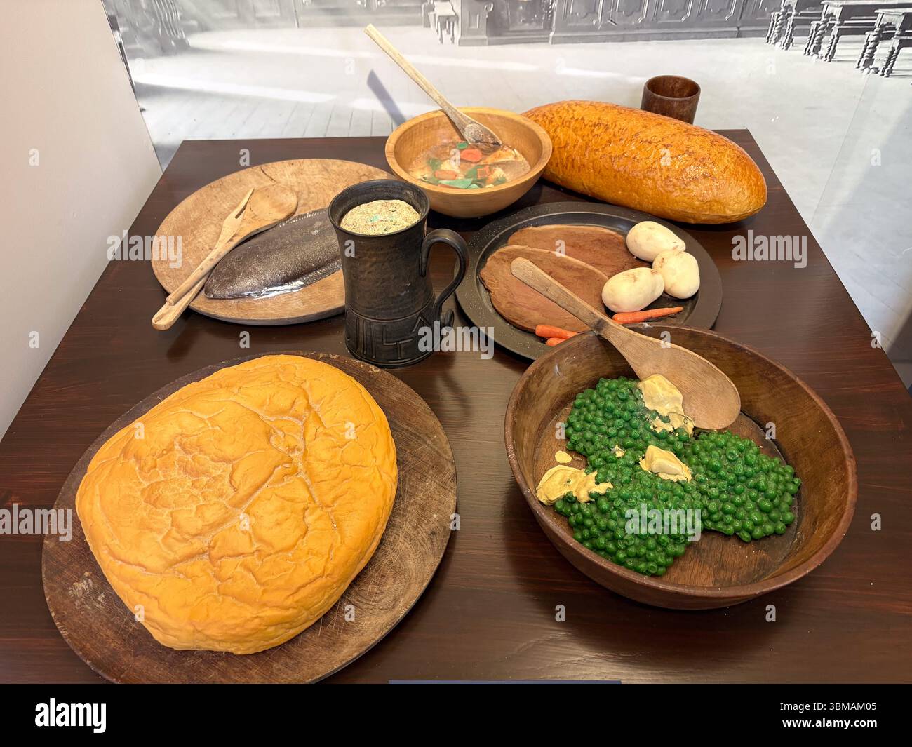 Traditional Irish meal display. Display of historical food items ...