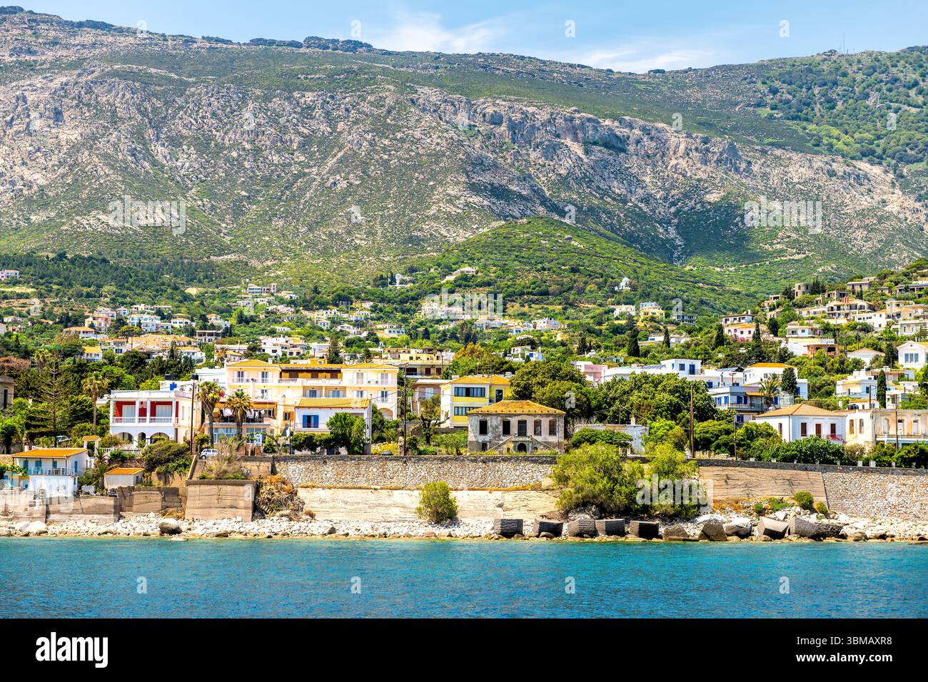 Agios Kirykos harbor port waterfront beach by Icarian sea on Ikaria ...