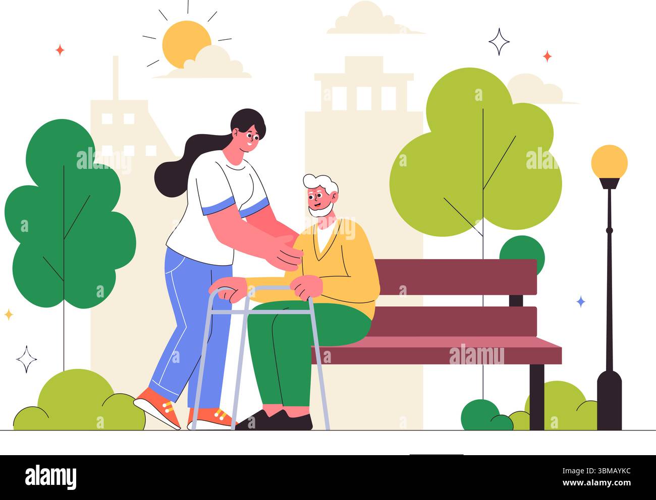 Elderly Care Services Vector Illustration Featuring Life with a ...