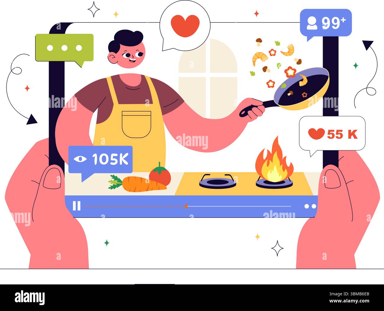 Cooking Blog Vector Illustration Featuring Young People Recording a ...