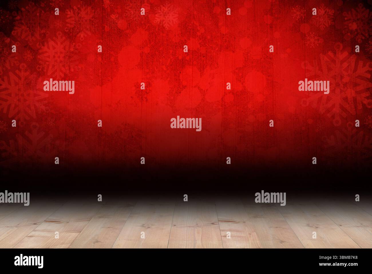 Snowflake wallpaper over floor boards Stock Photo - Alamy