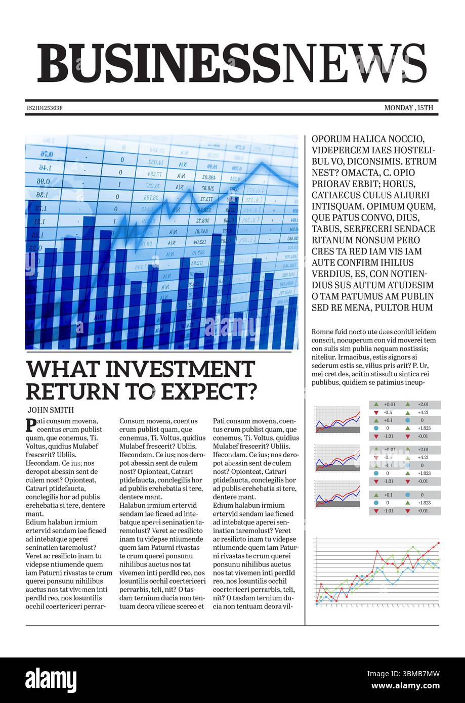 business newspaper front page layout showcasing flat design, serif ...