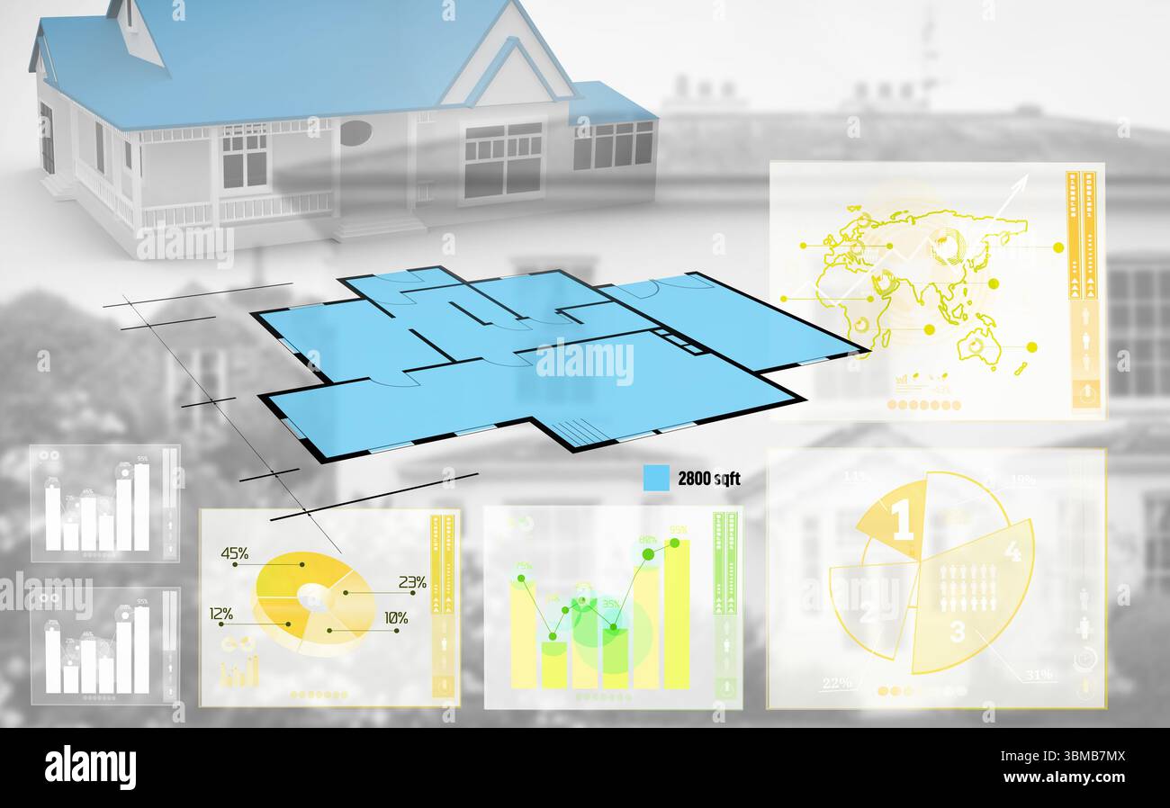 Blue of house with charts Stock Photo - Alamy