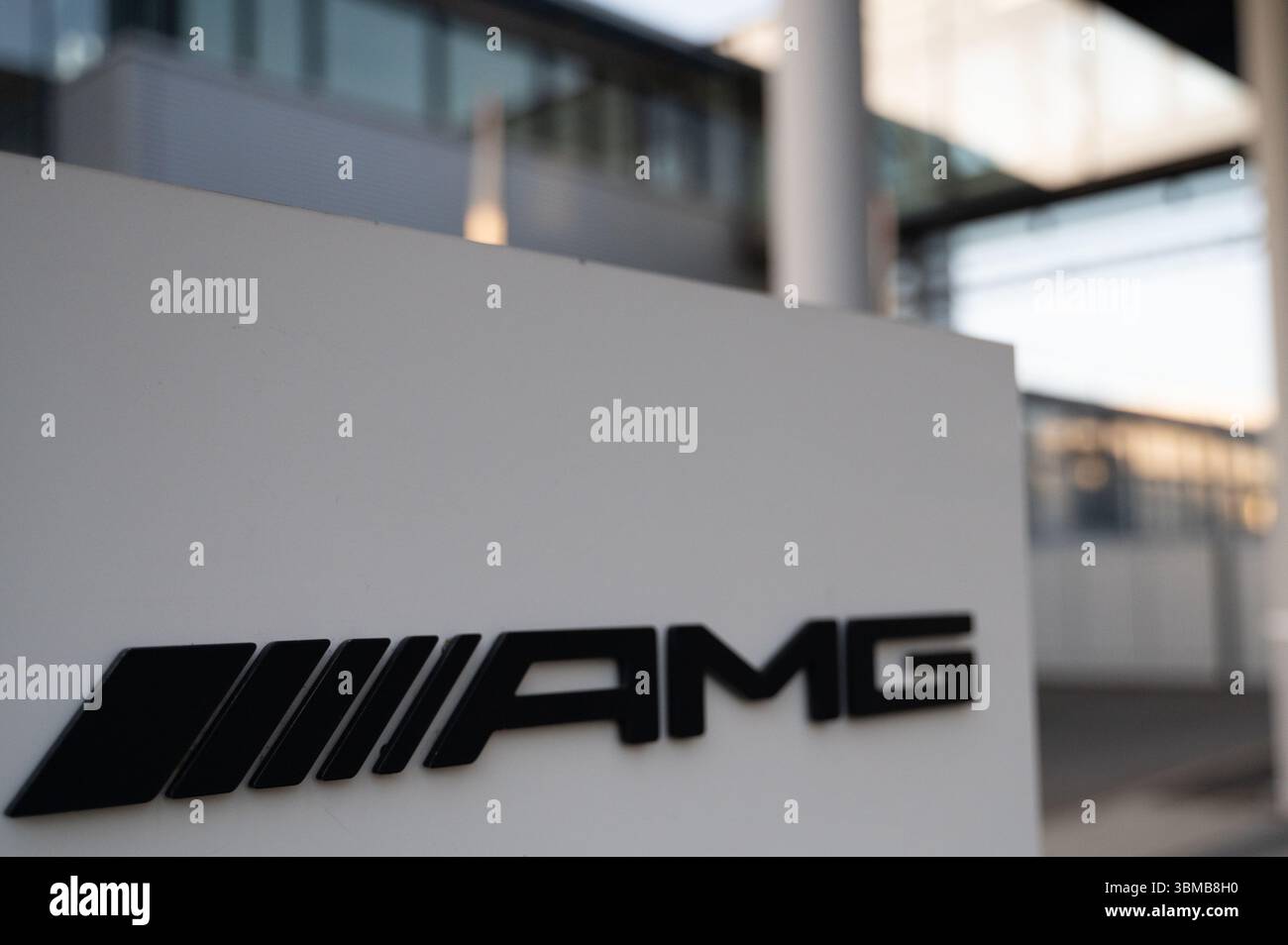 Affalterbach, Germany. 25th June, 2025. The Mercedes-AMG logo on a sign ...