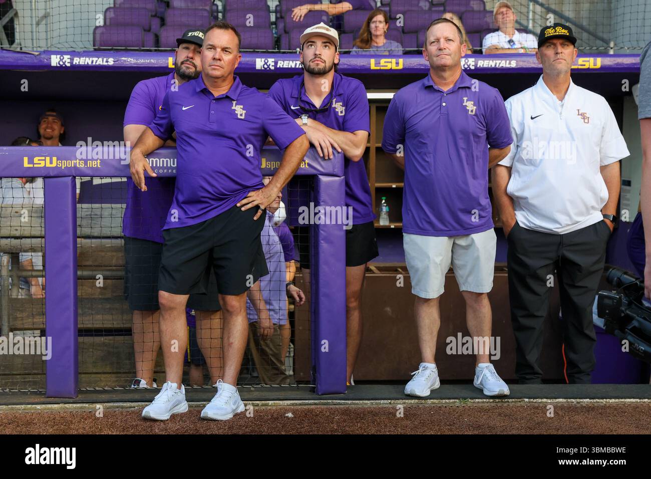 Baton Rouge, LA, USA. 26th June, 2025. LSU Head Coach Jay Johnson along ...