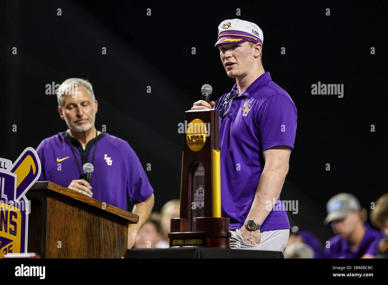 Baton Rouge, LA, USA. 25th June, 2025. LSU first baseman Jared Jones is ...