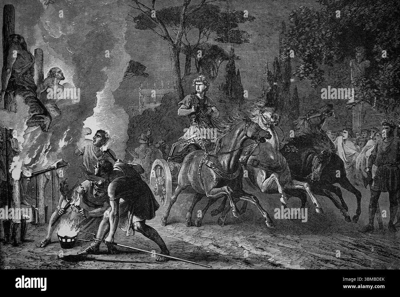 Roman Empire. Neronian persecution.(54-68). Emperor Nero witnessing the ...