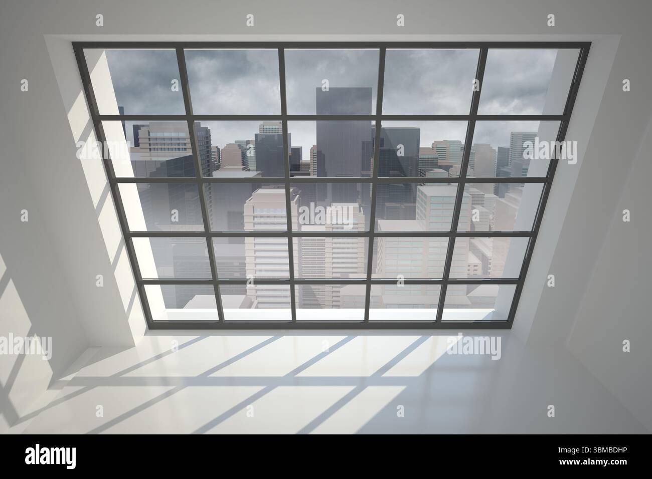 Cityscape seen through window Stock Photo - Alamy