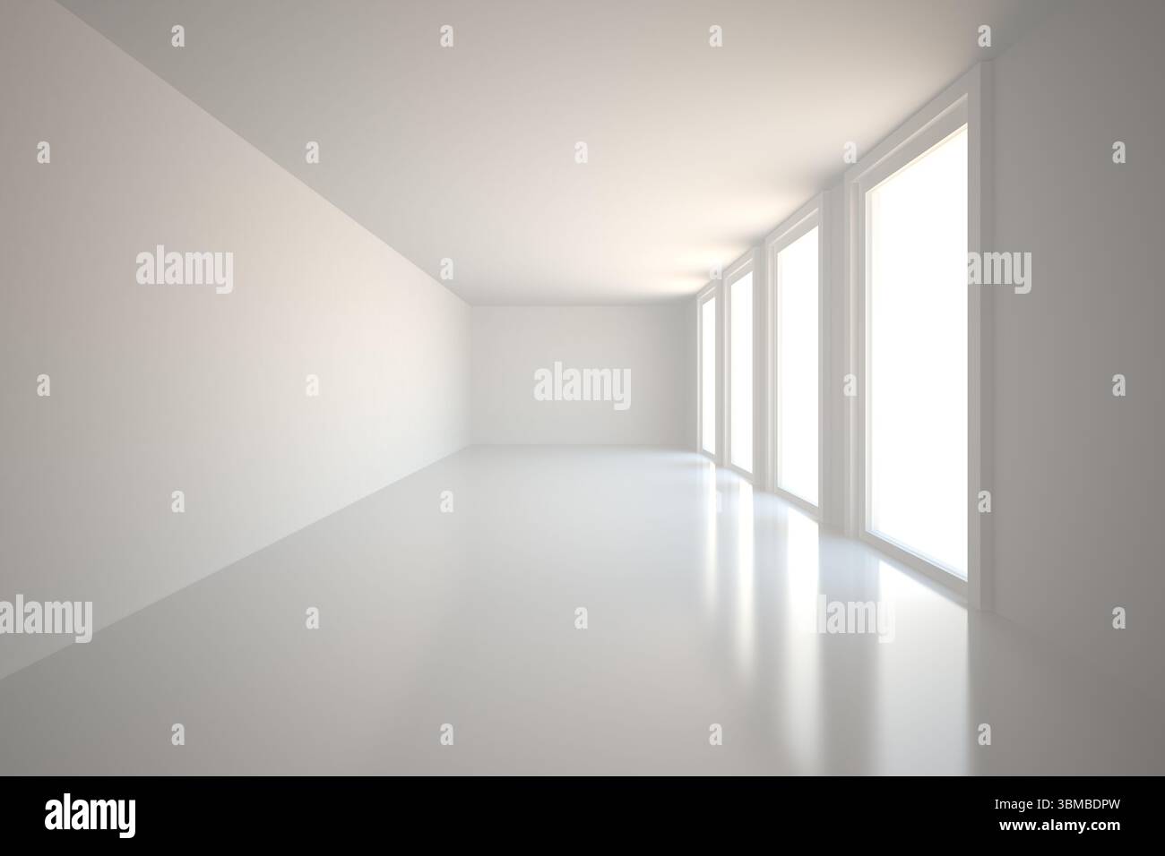 Minimal white corridor is stretching in flat design, featuring glossy ...