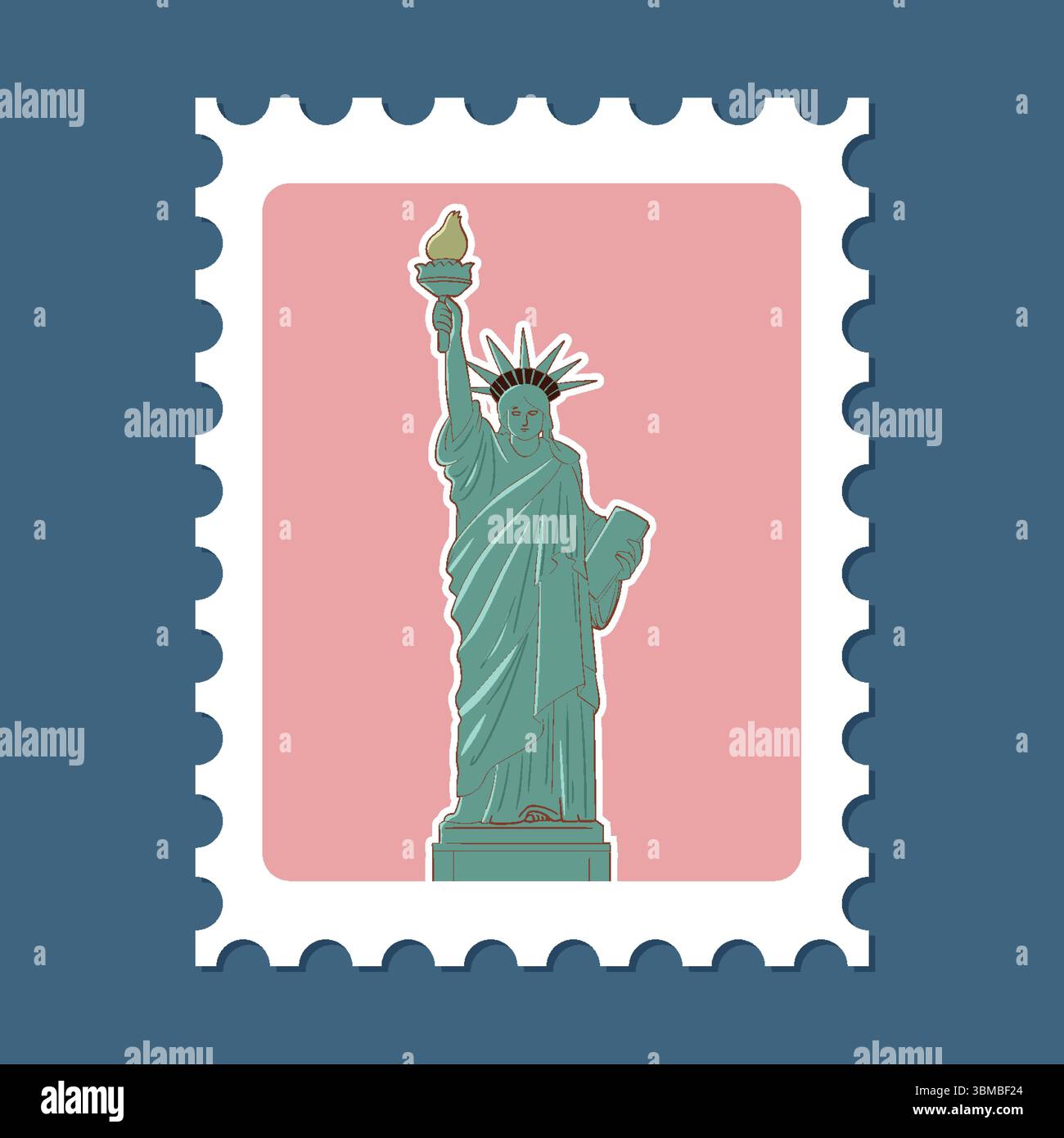 Vector illustration of the Statue of Liberty on a postage stamp with ...