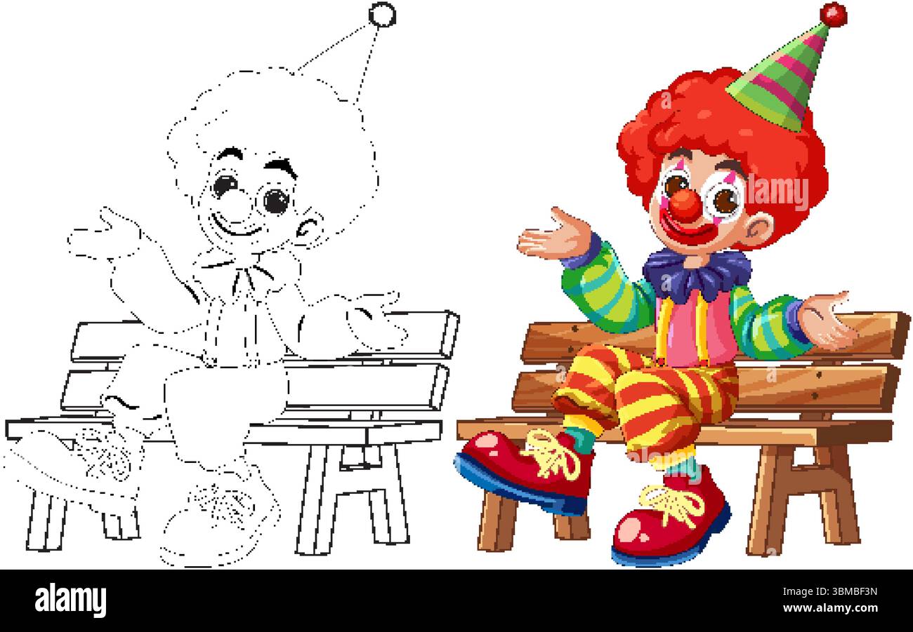 Vector illustration of a cheerful clown with vibrant colors sitting on ...