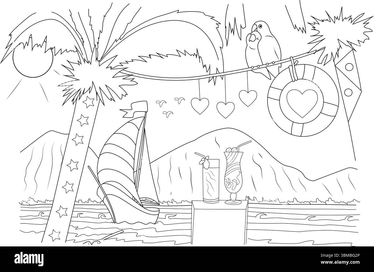 Vector art serene tropical Black and White Stock Photos & Images - Alamy