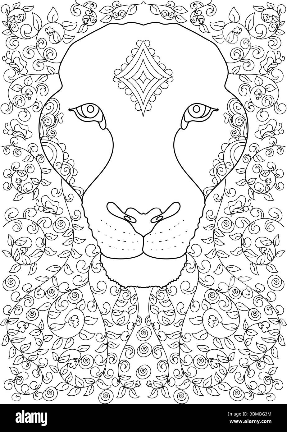 Detailed abstract black and white line art illustration depicting a ...