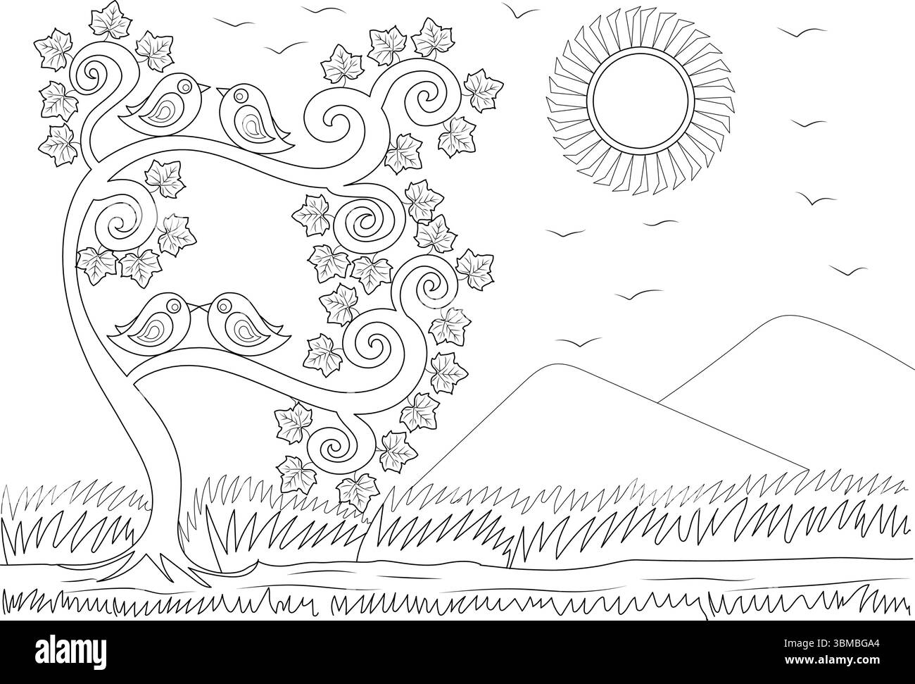 Illustration depicts two small birds hi-res stock photography and ...