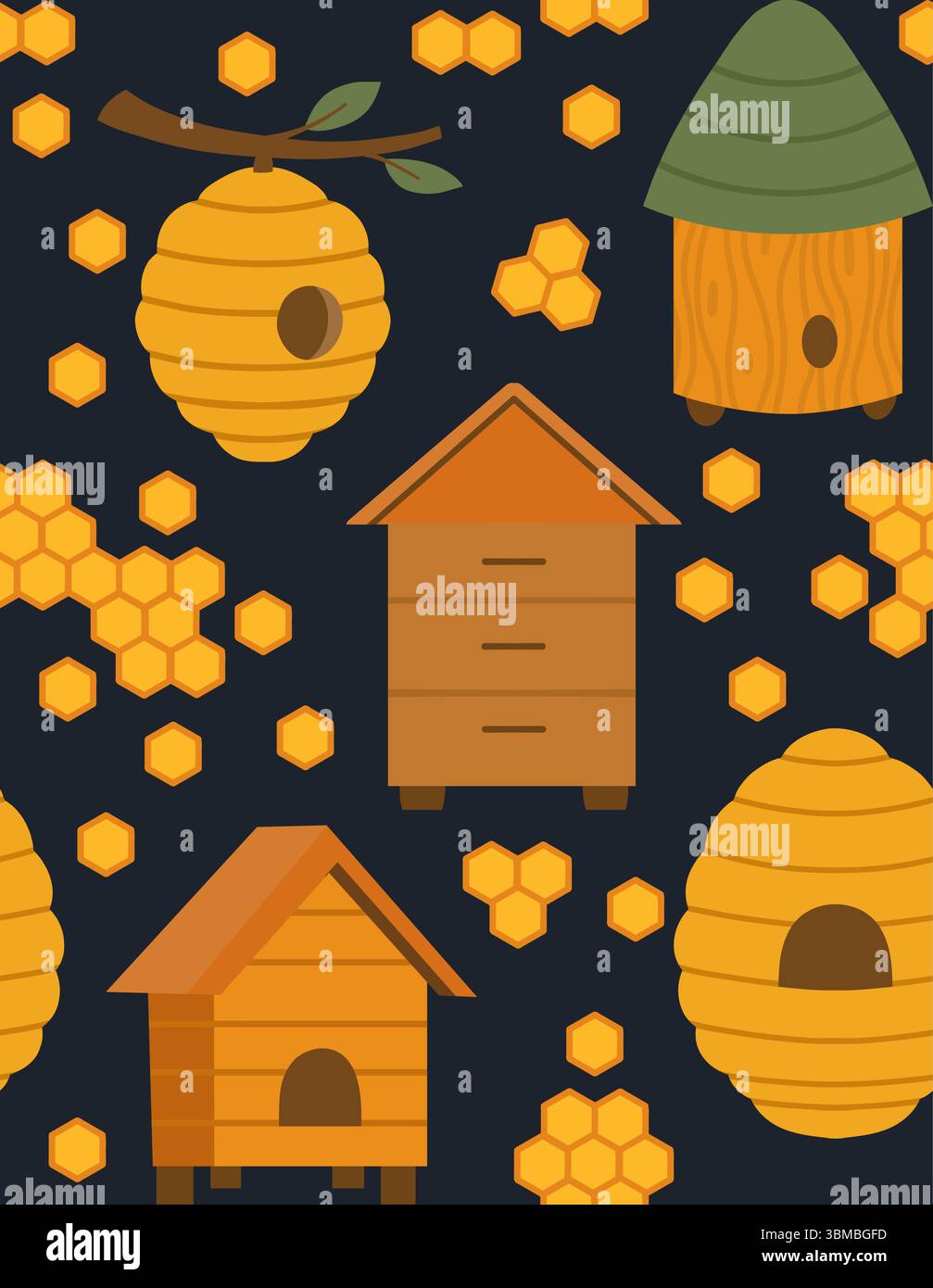 Vector beekeeping seamless pattern. Texture with houses for bees ...
