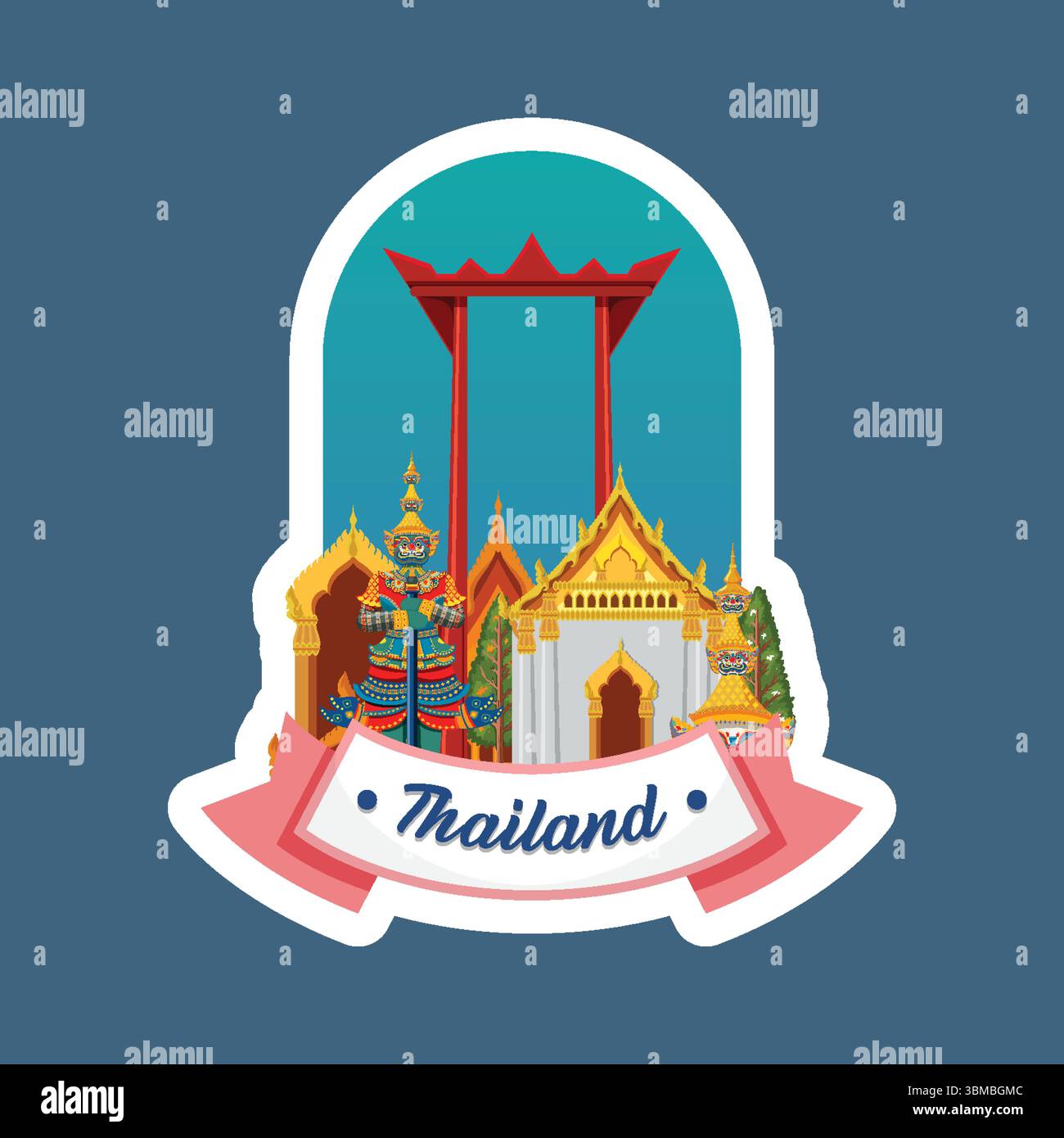 Colorful vector illustration of iconic Thai landmarks with vibrant ...