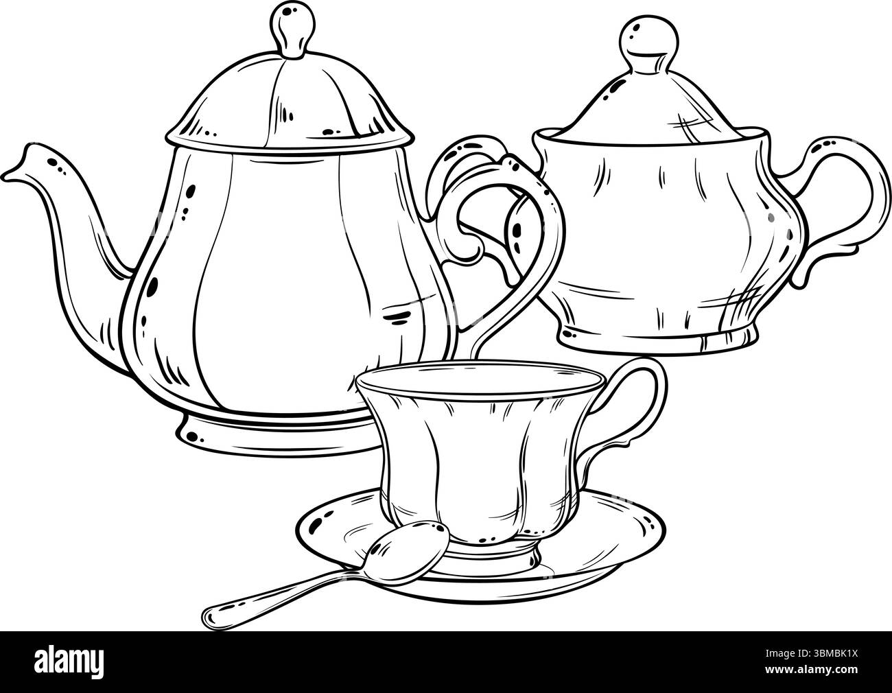 Teapot set white porcelain Black and White Stock Photos & Images - Alamy