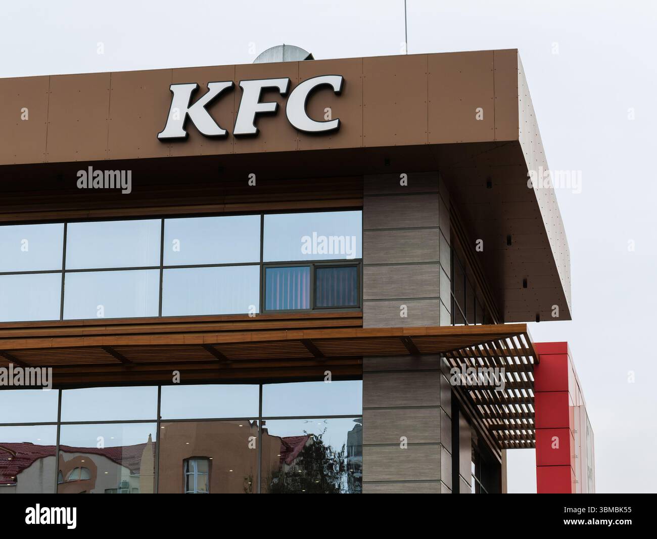 Kyiv, Ukraine - April 6, 2025: Large KFC letters on the roof of the ...