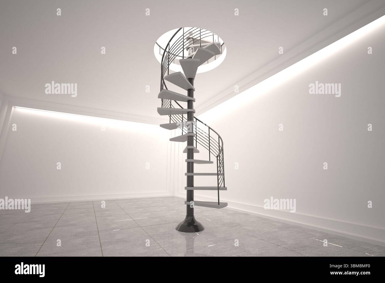 Digitally generated room with winding staircase Stock Photo - Alamy