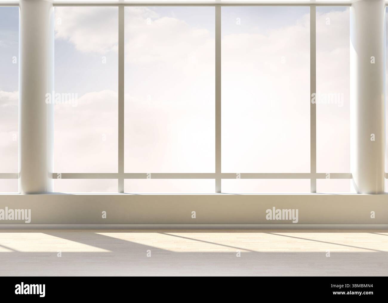 Flat design showing expansive windows with framing and columns casting ...