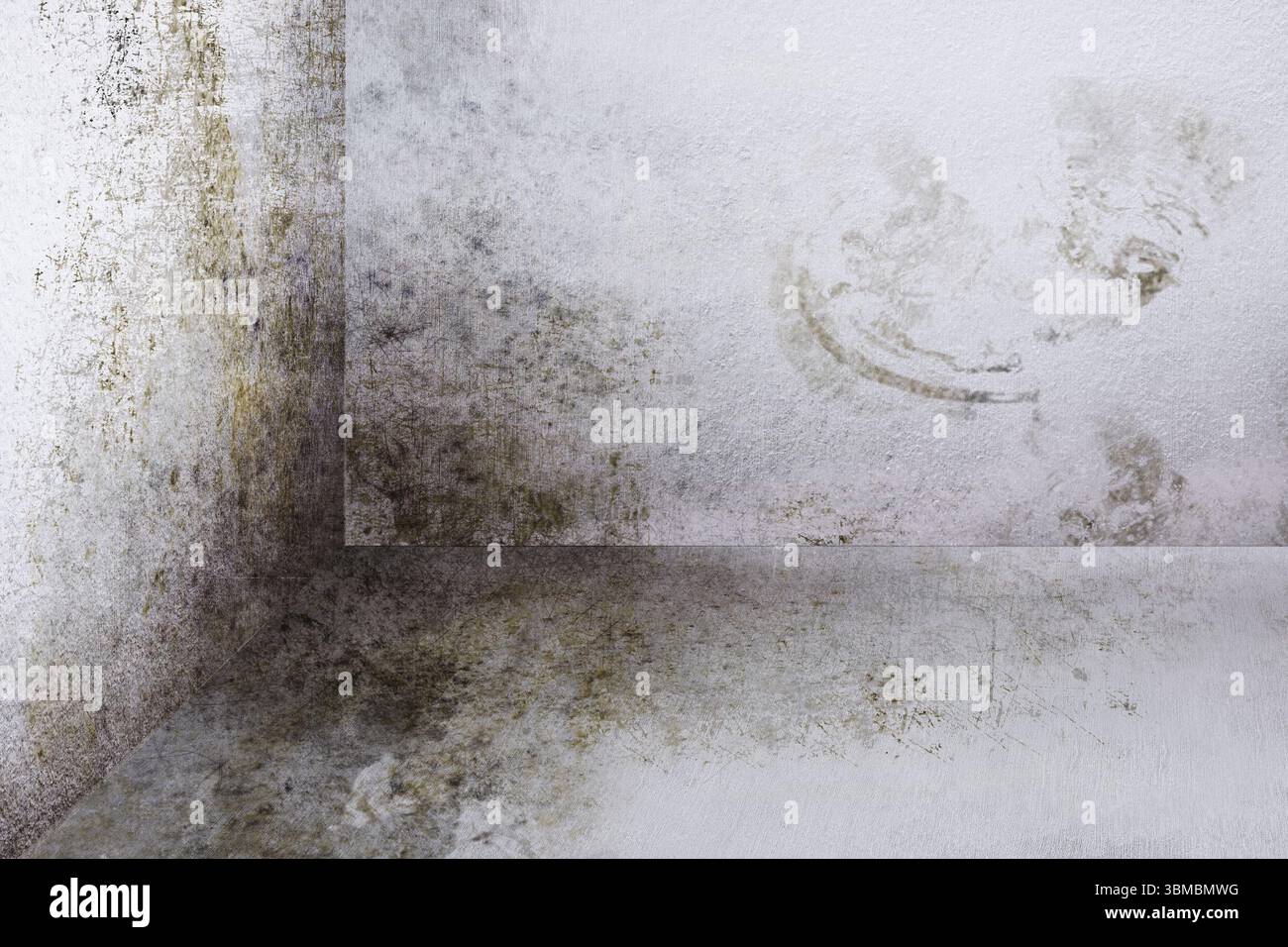 Moldy stained room corner is showing flat design interior scene, with ...