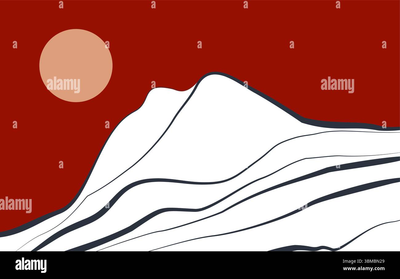 Mountain layout design in oriental style. Mountain Sunset Abstract ...