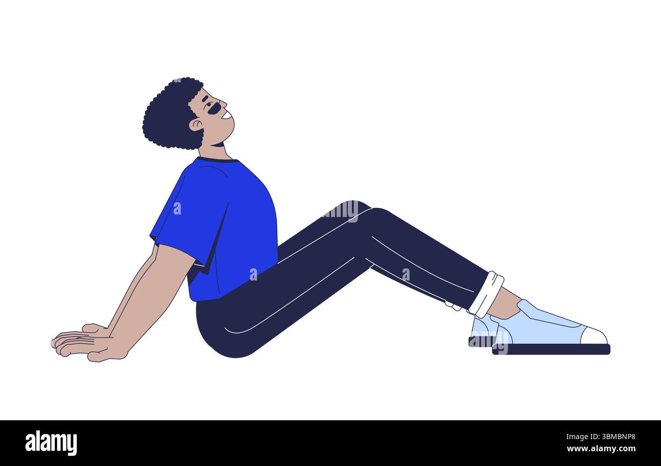 Relaxed latino man sitting on floor leaning back 2D cartoon character ...