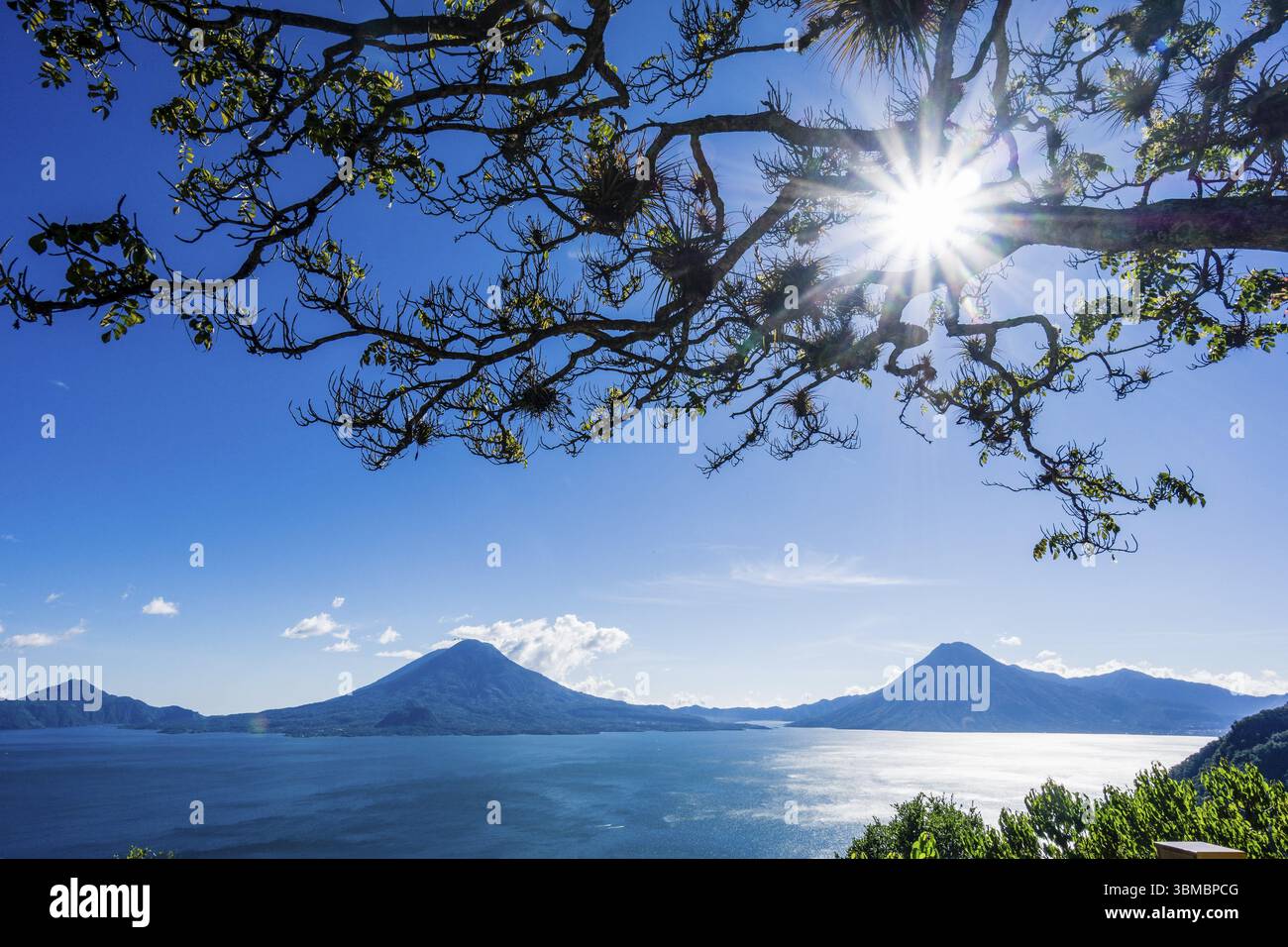Lake Atitlan from the viewpoint of Panajachel, department of Solola ...