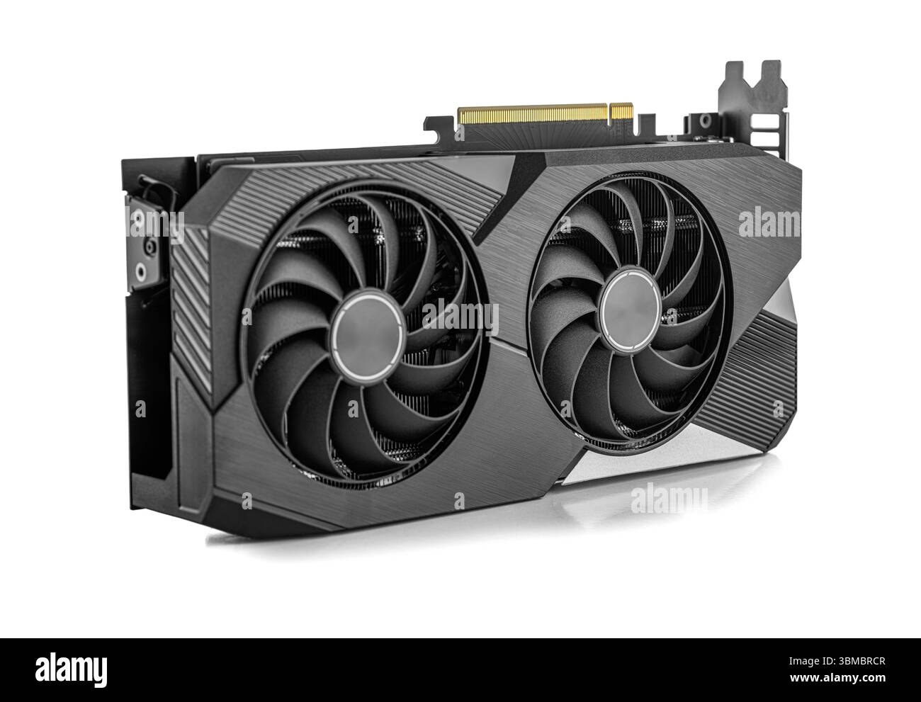 High-performance black dual-fan graphics card isolated on a white ...
