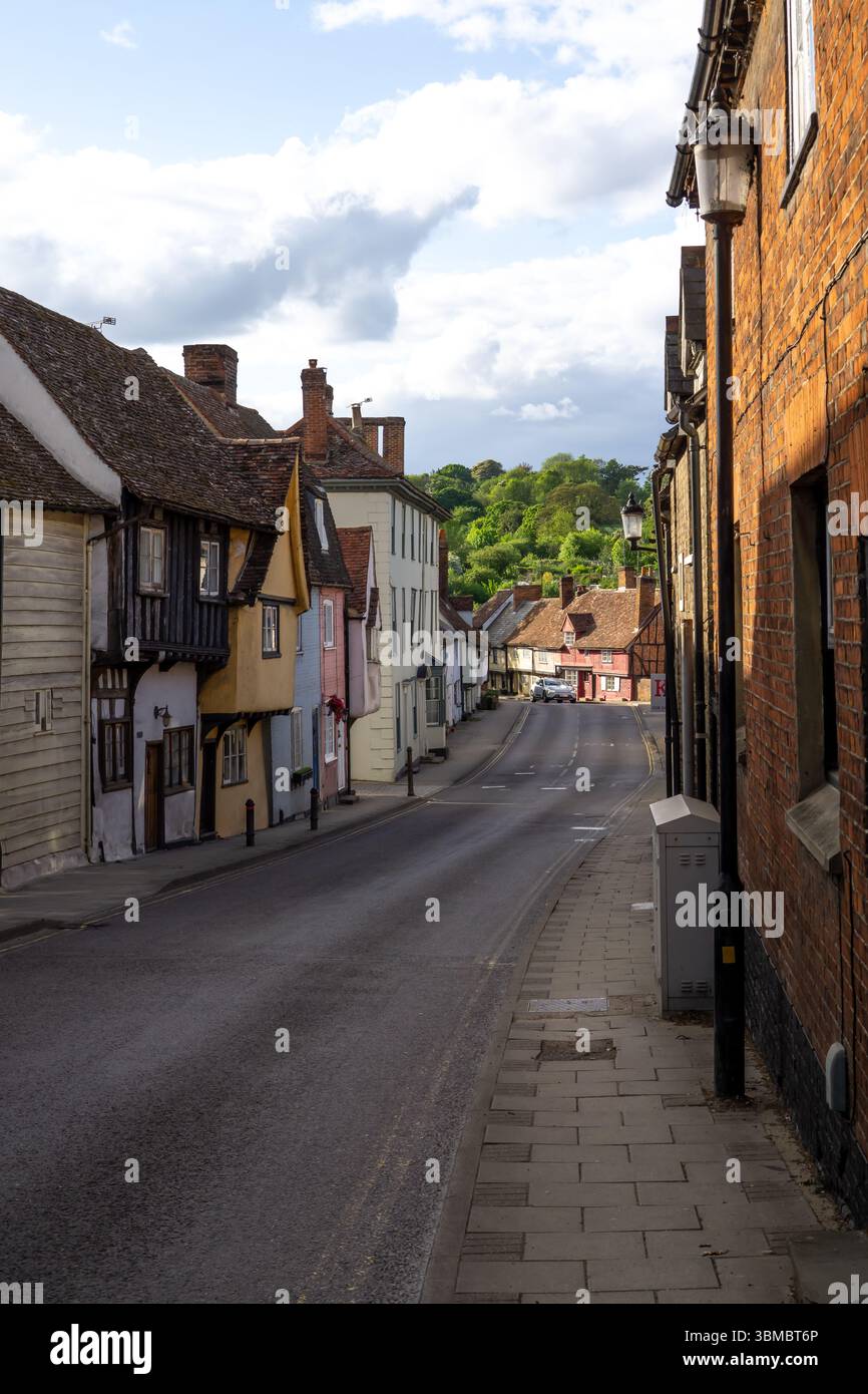 A picturesque street scene in Saffron Walden, Essex, England, with ...