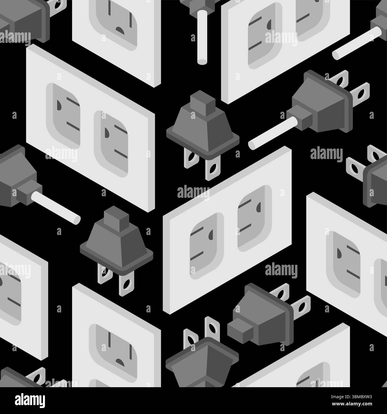 Plug and socket pattern seamless. Electrical appliances connected to ...