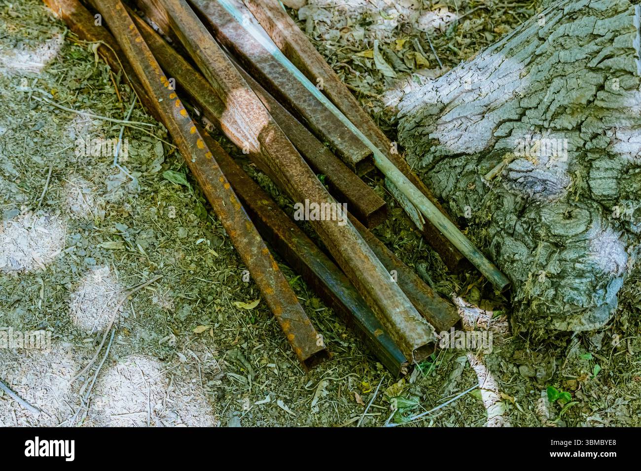 Steel rods bars, Metal, and Iron reinforcement lying on the ground on ...