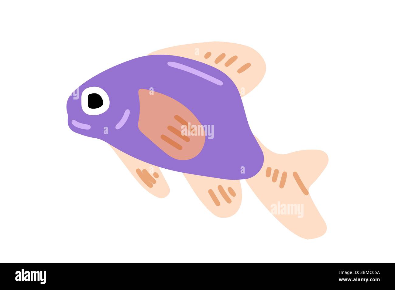 Cartoon Purple Tropical Fish Icon. Cute stylized purple fish with peach ...