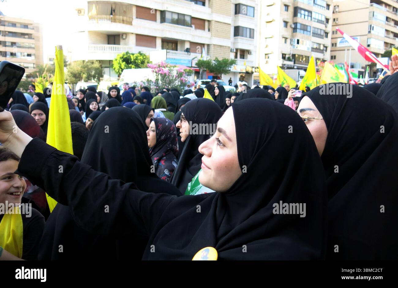 A shot of the demonstration pro Islamic Republic of Iran seen outside ...