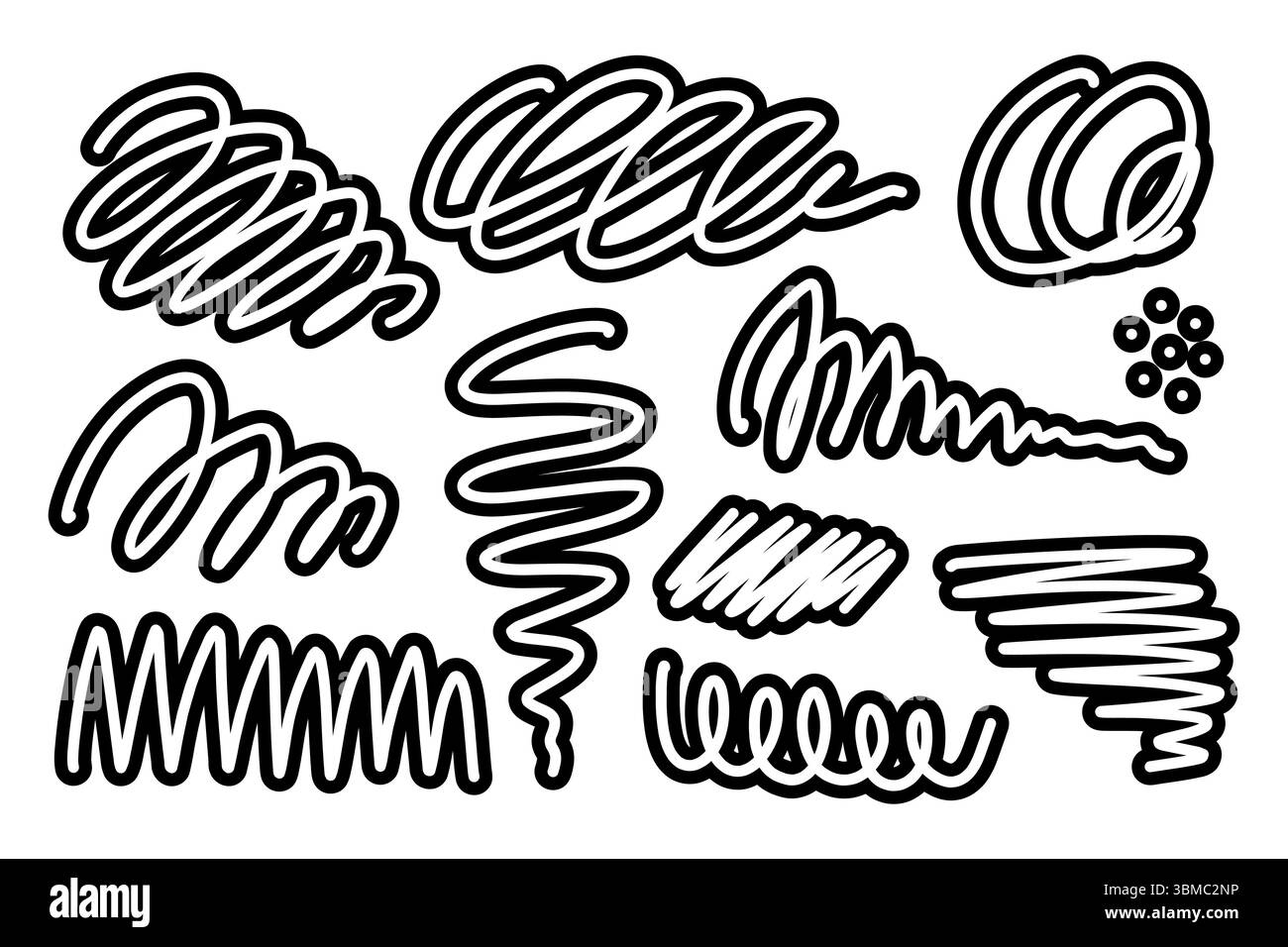 Collection of hand drawn abstract marker scribbles, strokes and lines ...
