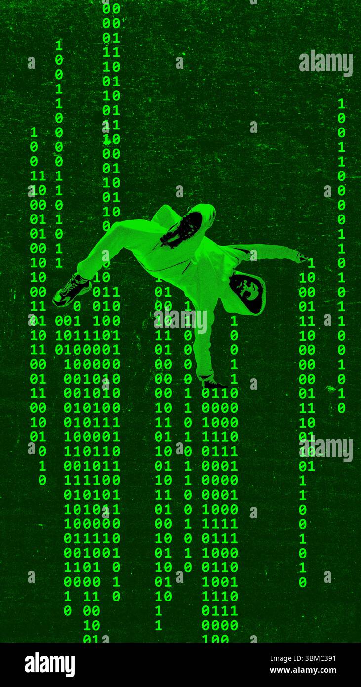 Data dance. Abstract data dance concept hip-hop dancer controlling ...
