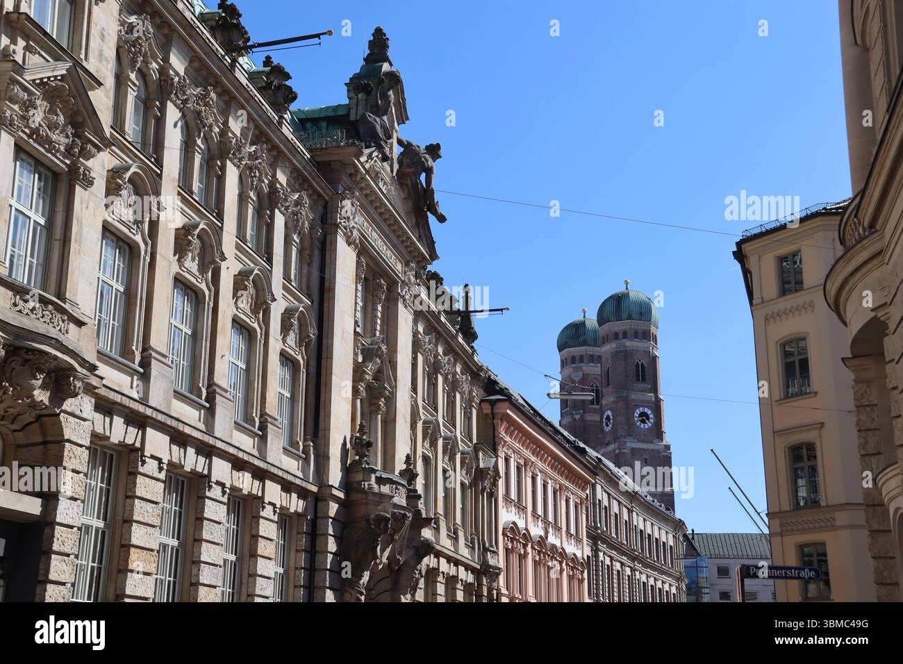 MUNICH, GERMANY - JUNE 24, 2025: Historic street in Munich with view of ...