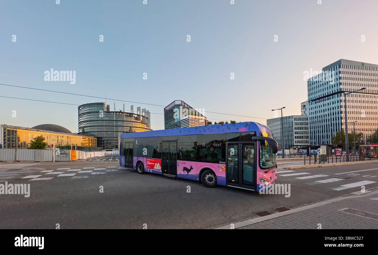 Strasbourg, France - Jul 10, 2023: Colorful public bus passing through ...