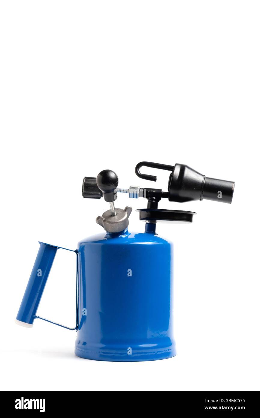 Blue blowtorch on white background, isolate Stock Photo - Alamy