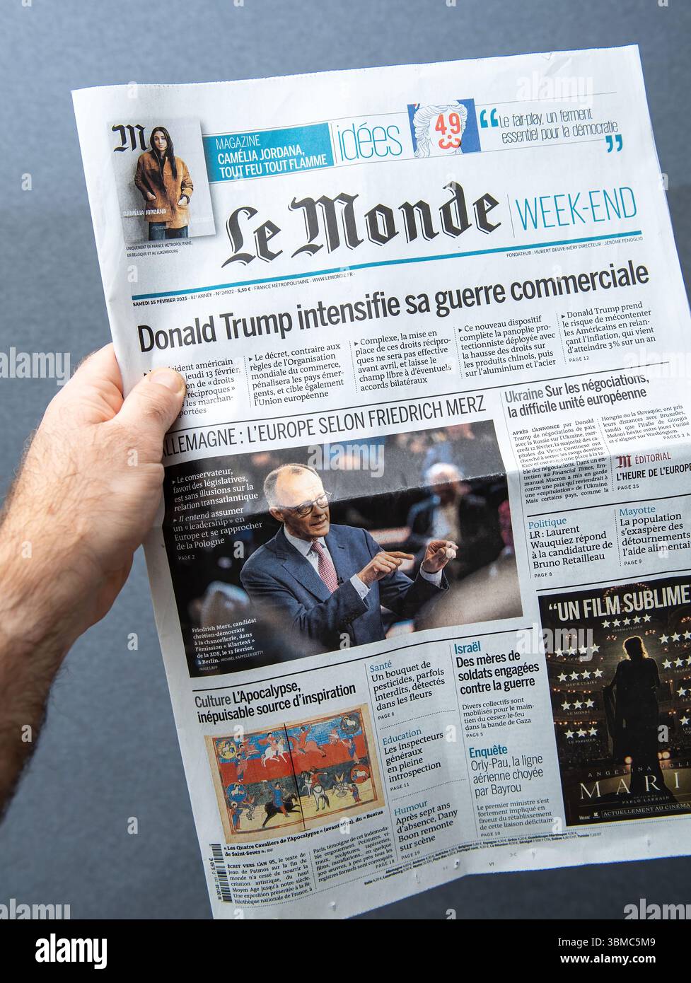 Paris, France - Mar 13, 2025: Front page of Le Monde newspaper ...
