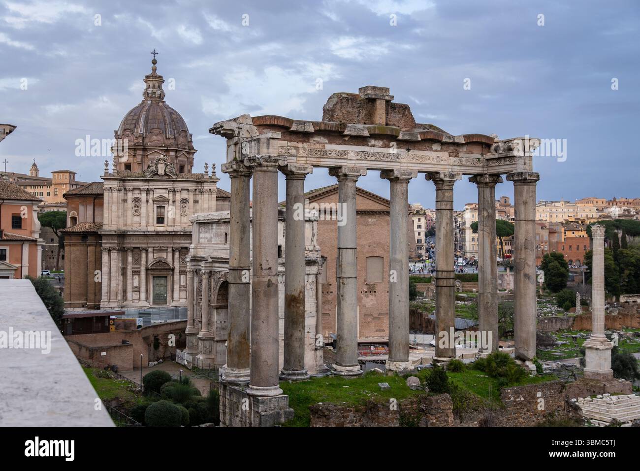 Rome, Italy: The ancient Roman forum with ancient temples and catholic ...